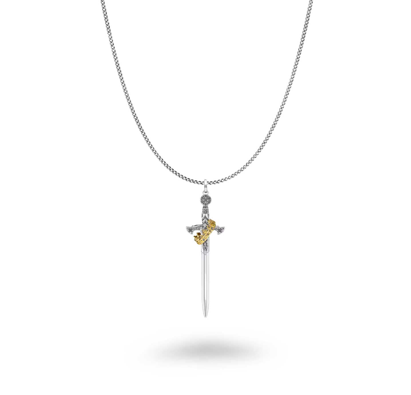 Oathblade – Crowned Sword Necklace – Layered Charm